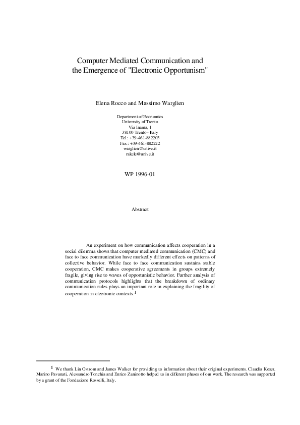 (PDF) Computer Mediated Communication and the Emergence of" Electronic Opportunism