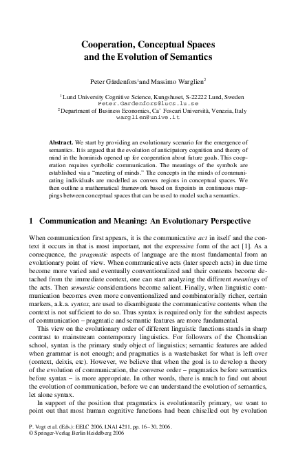 (PDF) Cooperation, Conceptual Spaces and the Evolution of Semantics