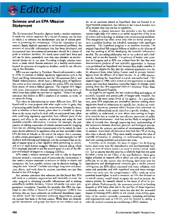 (PDF) Science and an EPA mission statement | Bernard Goldstein ...