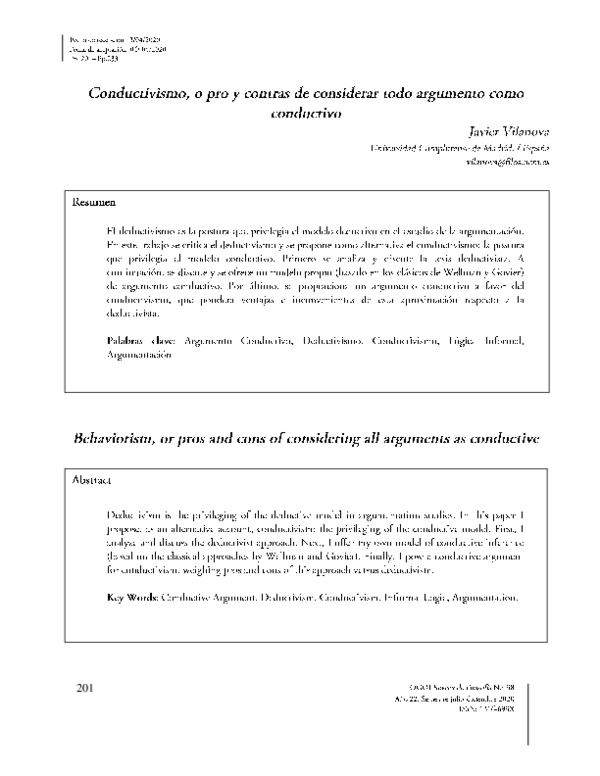 (PDF) Conductivismo, o pros y contrar de entender todo argumento como ...