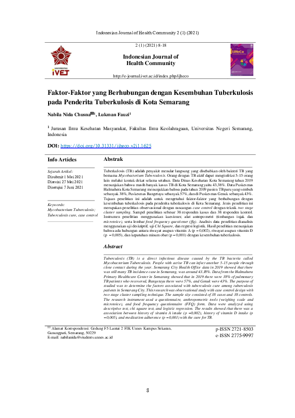 (PDF) Faktor-Faktor yang Berhubungan dengan Kesembuhan Tuberkulosis pada Penderita Tuberkulosis ...