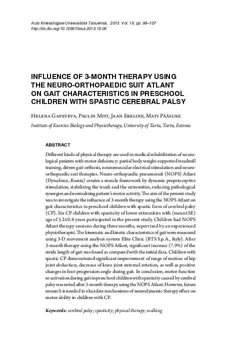 (PDF) Influence of 3-month therapy using the neuro-orthopaedic suit ...
