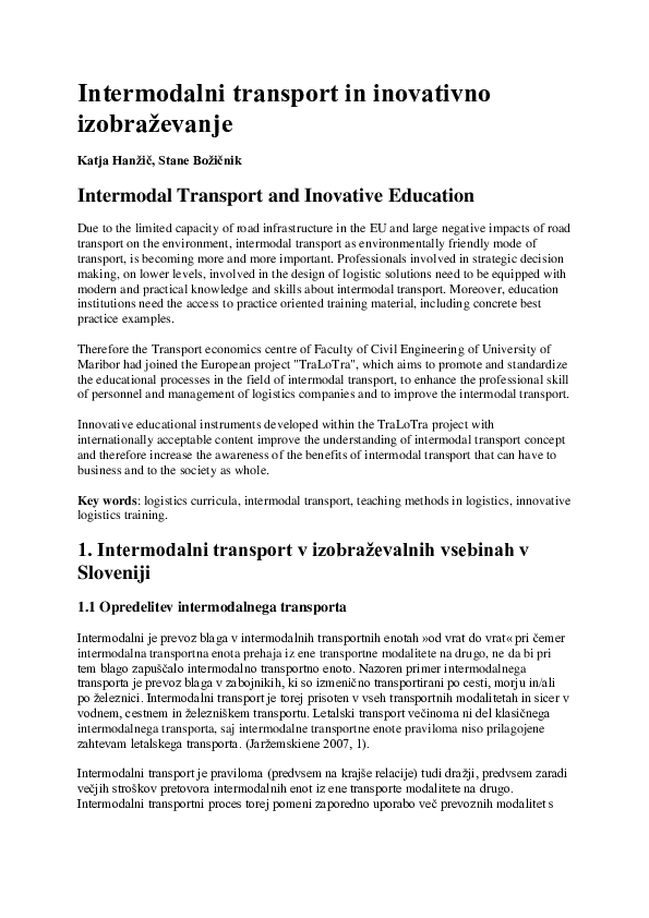 (PDF) Intermodalni transport in inovativno izobraževanje