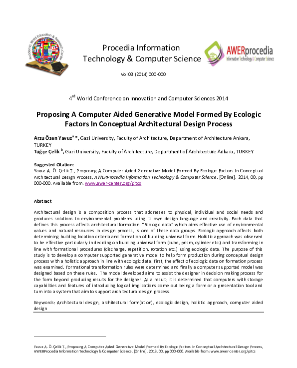 (PDF) Proposing A Computer Aided Generative Model Formed By Ecologic Factors In Conceptual ...