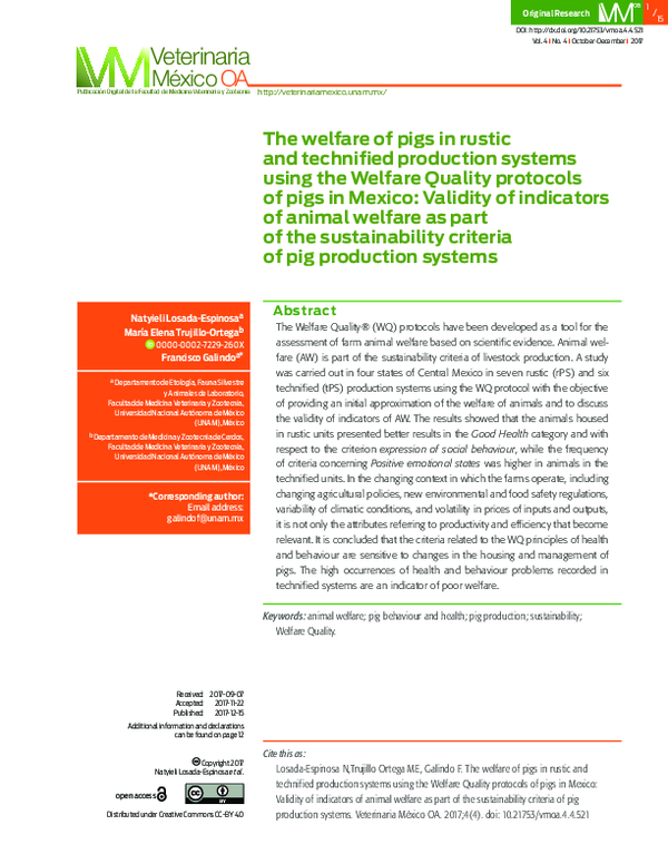 (PDF) The welfare of pigs in rustic and technified production systems ...