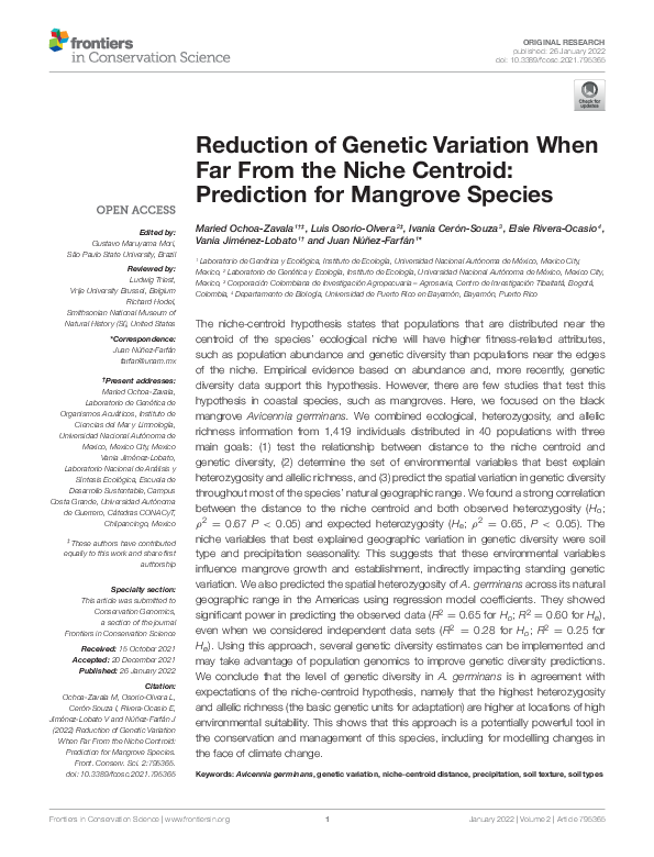 (PDF) Reduction of Genetic Variation When Far From the Niche Centroid: Prediction for Mangrove ...