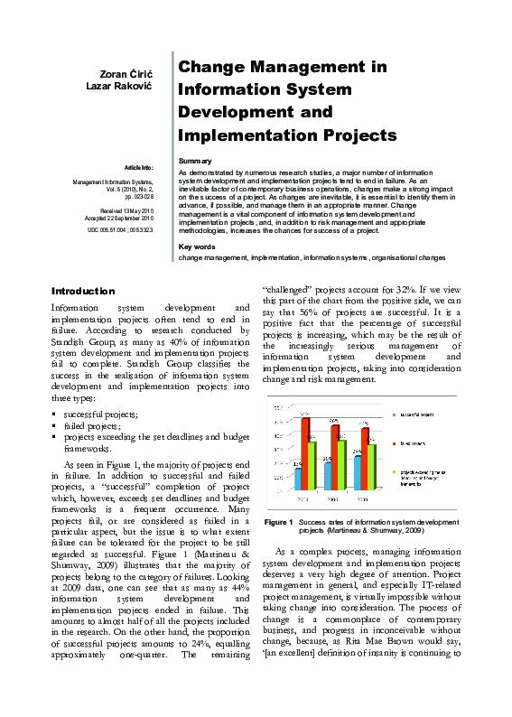 (PDF) Change Management in Information System Development and Implementation Projects