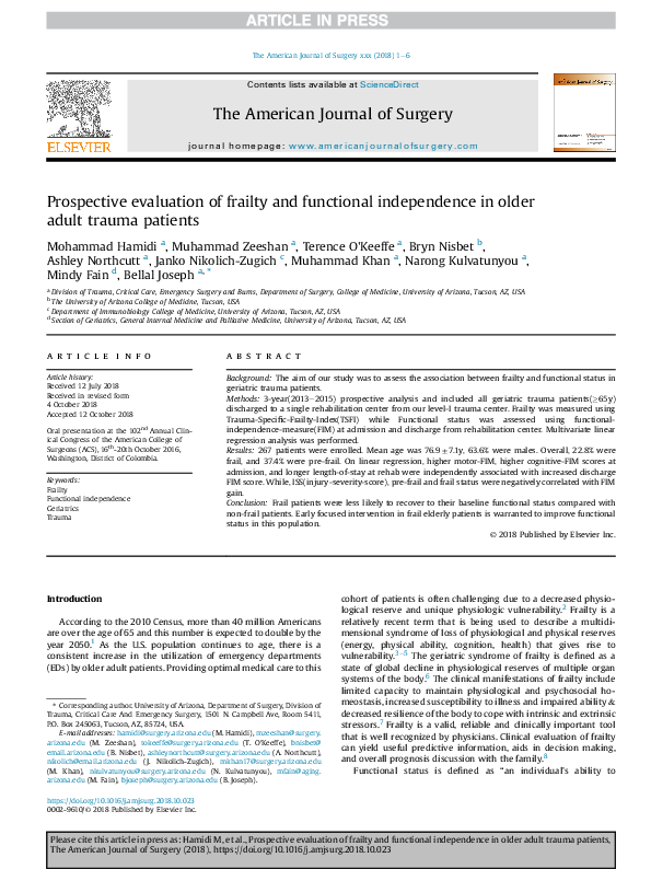 (PDF) Prospective evaluation of frailty and functional independence in ...