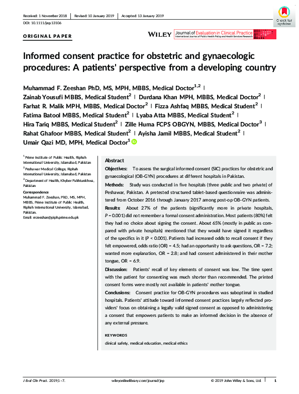 (PDF) Informed consent practice for obstetric and gynaecologic ...
