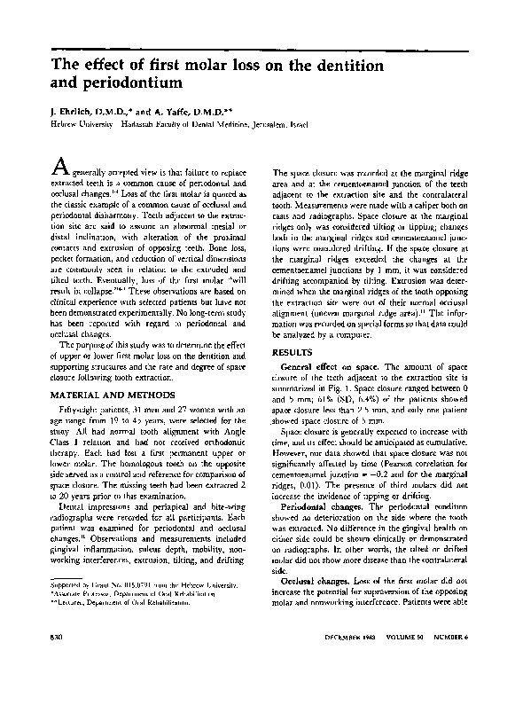 (PDF) The effect of first molar loss on the dentition and periodontium