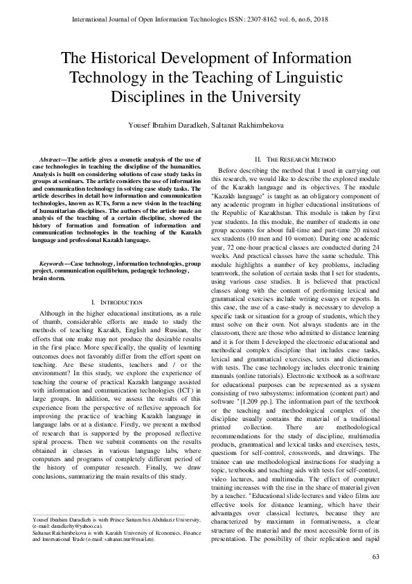 (PDF) The Historical Development of Information Technology in the ...