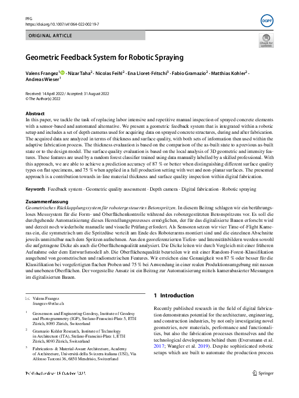 (PDF) Geometric Feedback System for Robotic Spraying