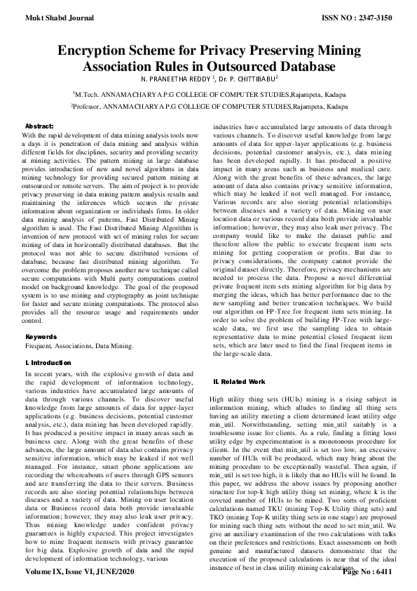(PDF) Encryption Scheme for Privacy Preserving Mining Association Rules in Outsourced Database