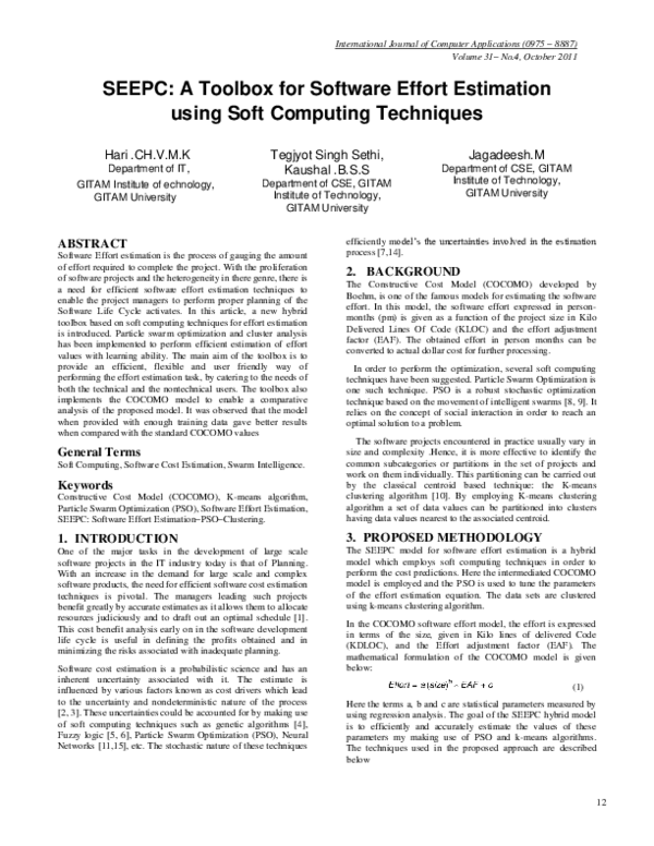 (PDF) SEEPC: A Toolbox for Software Effort Estimation using Soft Computing Techniques