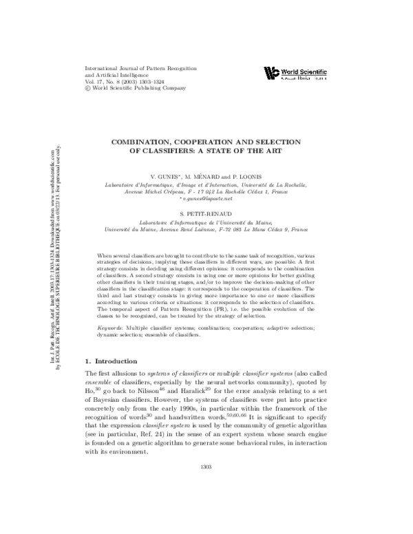 (PDF) Combination, Cooperation And Selection Of Classifiers: A State Of The Art