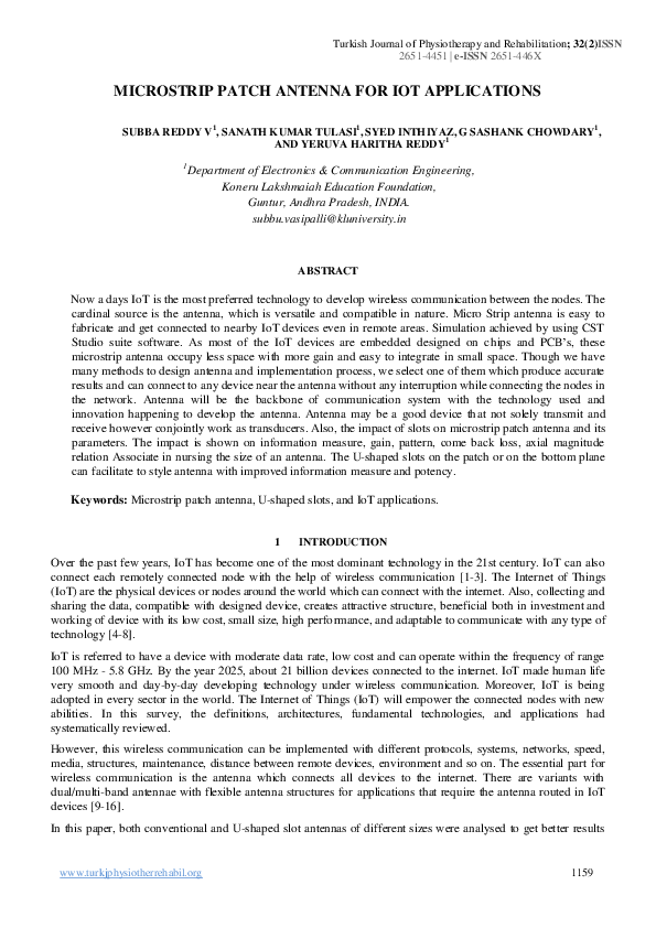 (PDF) Microstrip Patch Antenna for Iot Applications
