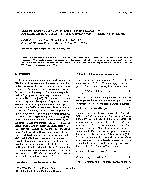 Pdf Time Dependent Self Consistent Field Approximation For Semiclassical Dynamics Using 0833