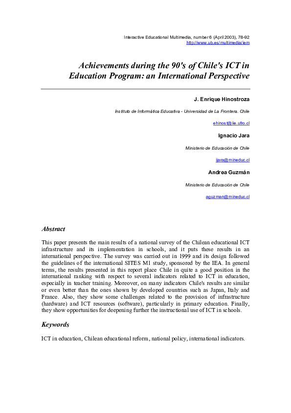 (PDF) Achievements during the 90s of Chile's ICT in education program ...