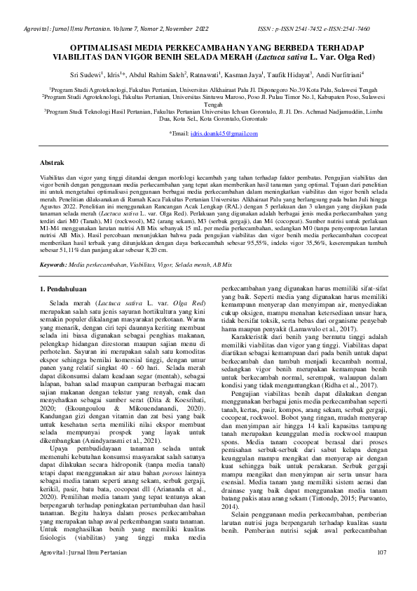 (PDF) OPTIMALISASI MEDIA PERKECAMBAHAN YANG BERBEDA TERHADAP VIABILITAS ...