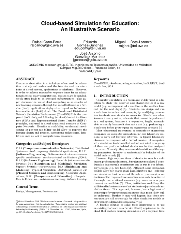 (PDF) Cloud-based simulation for education