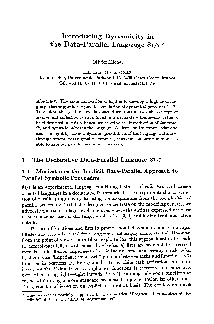 (PDF) Dynamicity in the 8 1/2 Data-Parallel Language