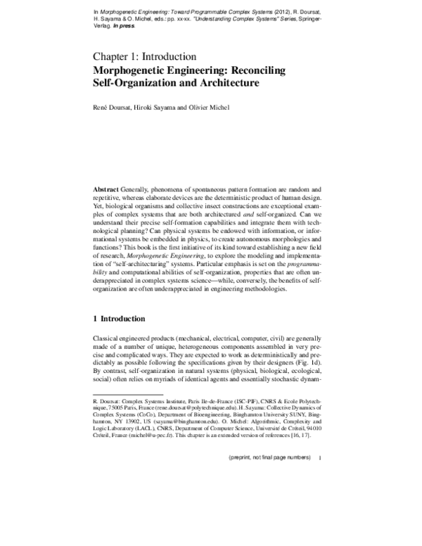 (PDF) Morphogenetic Engineering: Reconciling Self-Organization and Architecture