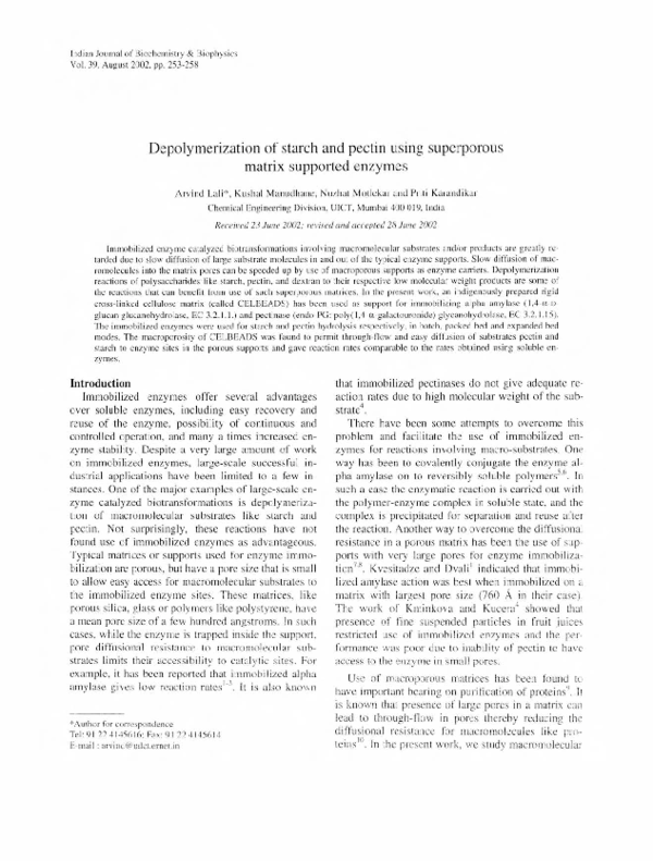 (PDF) Depolymerization of starch and pectin using superporous matrix ...
