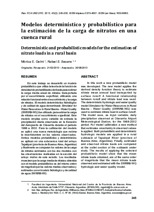 (PDF) Modelos determinístico y probabilístico para la estimación de la ...