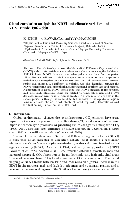 (PDF) Global correlation analysis for NDVI and climatic variables and ...