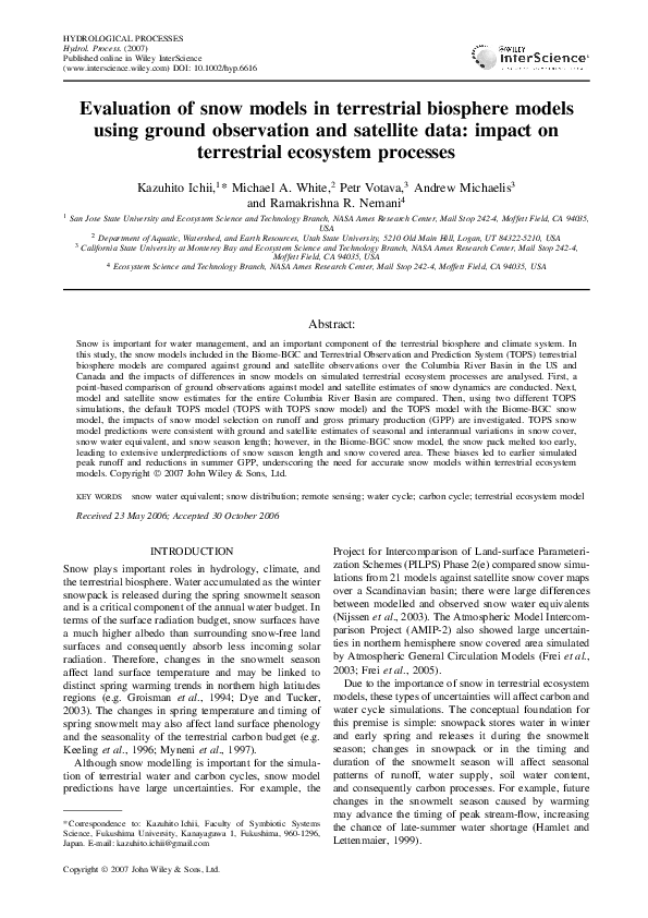 (PDF) Evaluation of snow models in terrestrial biosphere models using ground observation and ...