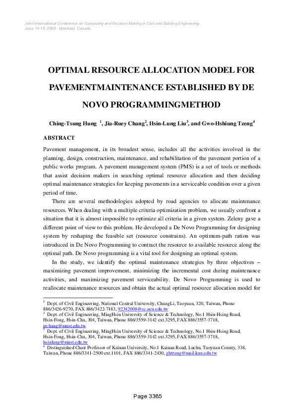 (PDF) Optimal Resource Allocation Model for Pavementmaintenance Established by De Novo ...