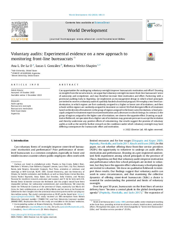 (PDF) Voluntary Audits: Enhancing Bureaucrat Motivation