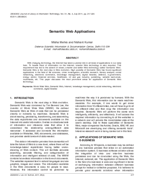 (PDF) Semantic Web Applications