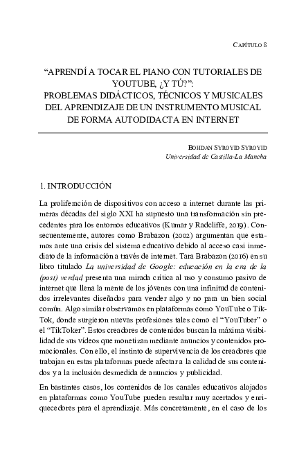 (PDF) “Aprendí a tocar el piano con tutoriales de YouTube, ¿y tú?”: Problemas didácticos ...