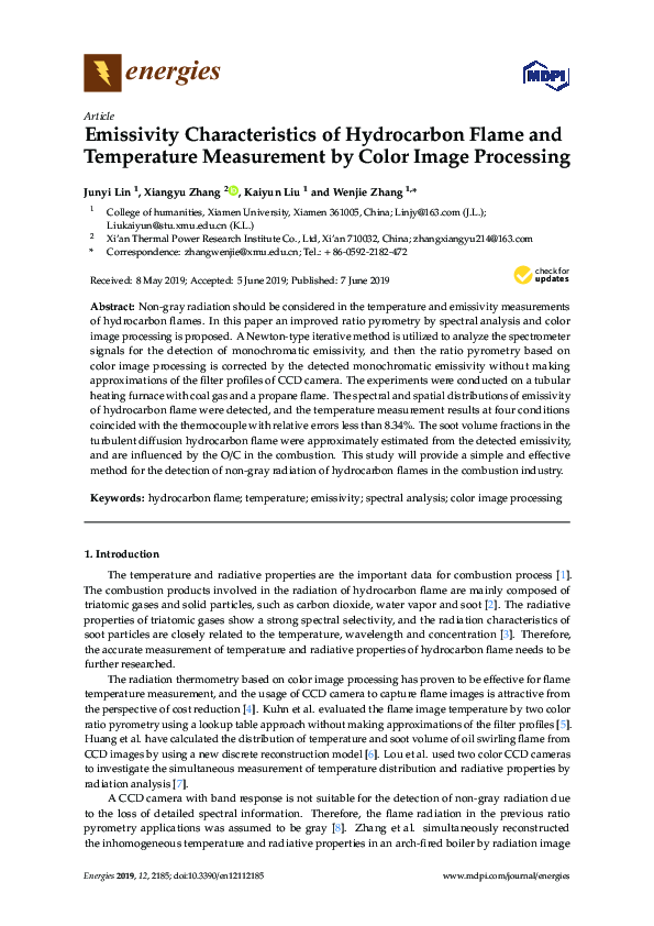 (PDF) Emissivity Characteristics of Hydrocarbon Flame and Temperature ...