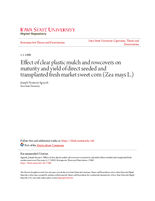 (PDF) Effect of clear plastic mulch and rowcovers on maturity and yield ...