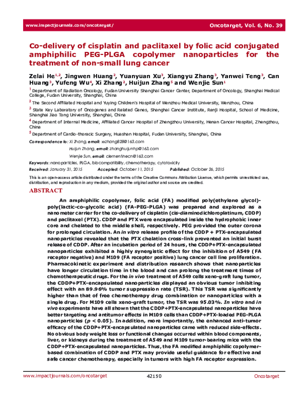 (PDF) Folic Acid-Modified Nanoparticles for Co-Delivery of Cisplatin and Paclitaxel in Lung Cancer