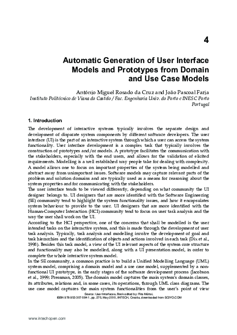 Pdf Automatic Generation Of User Interface Models And Prototypes From Domain And Use Case Models