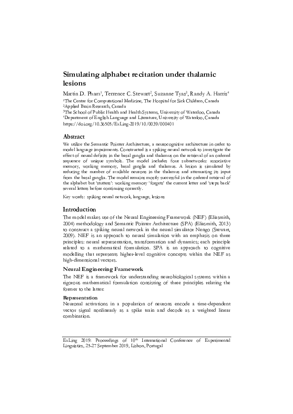 (PDF) Simulating alphabet recitation under thalamic lesions