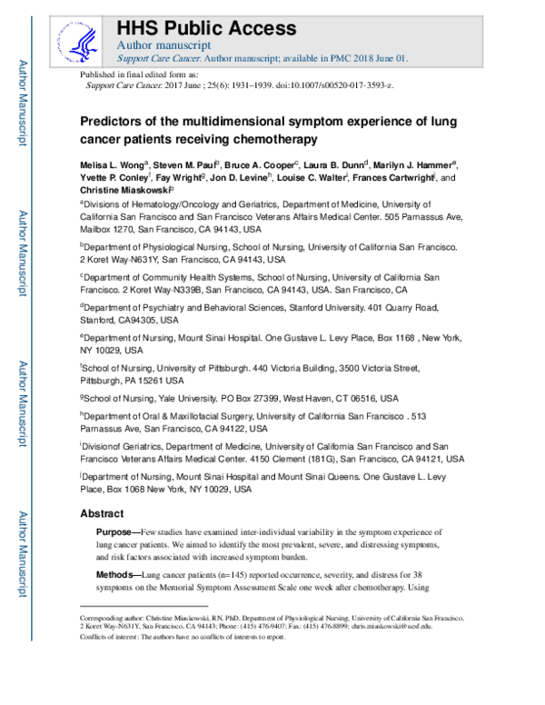 (PDF) Predictors of the multidimensional symptom experience of lung ...