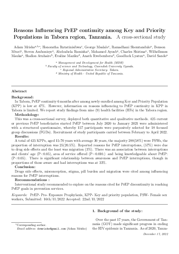(PDF) Reasons Influencing PrEP continuity among Key and Priority ...