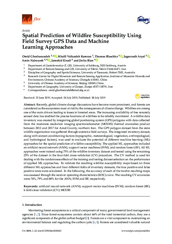 (PDF) Spatial Prediction of Wildfire Susceptibility Using Field Survey GPS Data and Machine ...
