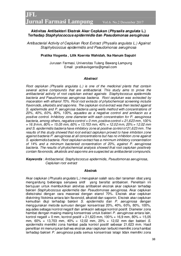 (PDF) Physalis angulata L . ) Terhadap Staphylococcus epidermidis dan ...