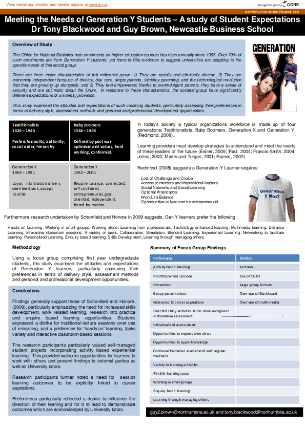 Meeting the needs of generation Y students – a study of student ...