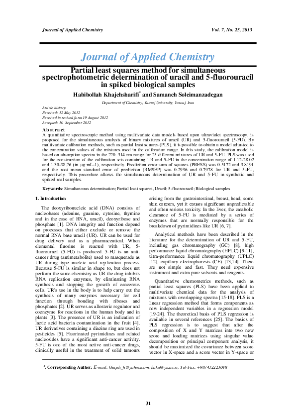 (PDF) Partial least squares method for simultaneous spectrophotometric determination of uracil ...