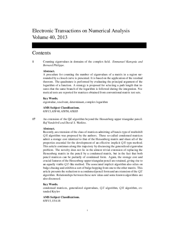 (PDF) Electronic Transactions on Numerical Analysis Volume 40, 2013 ...