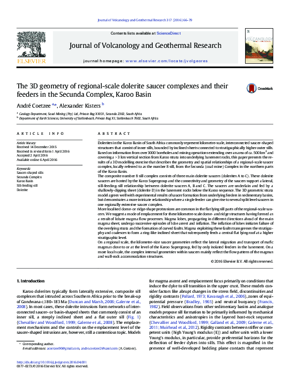 (PDF) The 3D geometry of regional-scale dolerite saucer complexes and ...