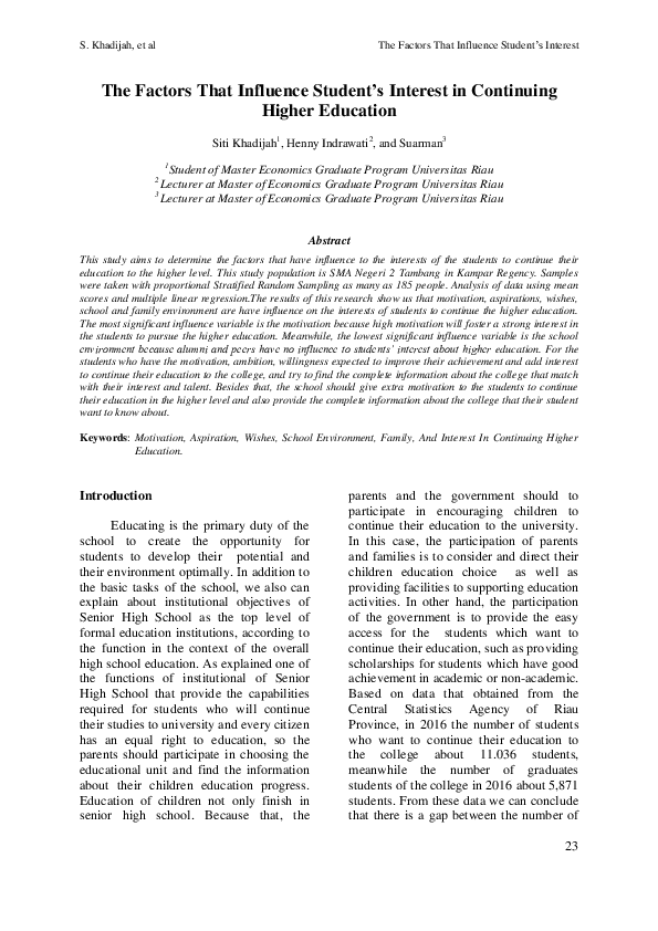 (PDF) The Factors That Influence Student’s Interest in Continuing ...