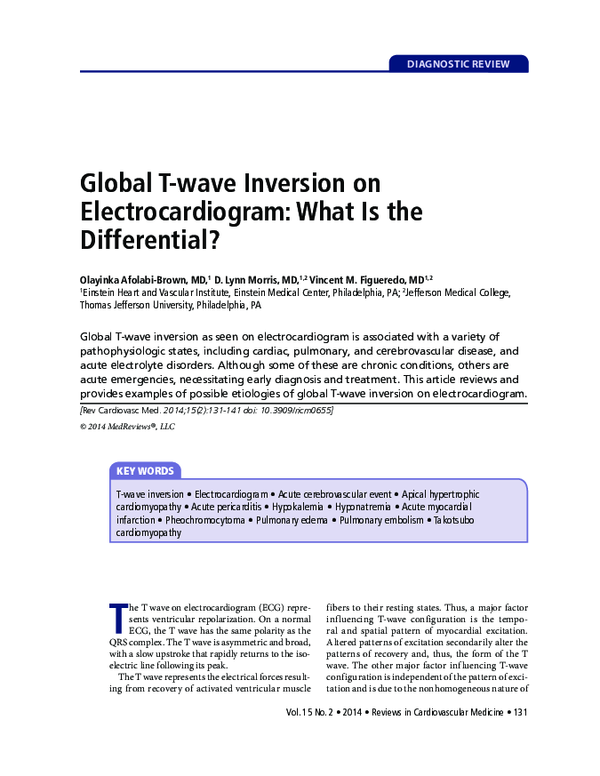(PDF) Global T-wave Inversion on Electrocardiogram: What Is the ...