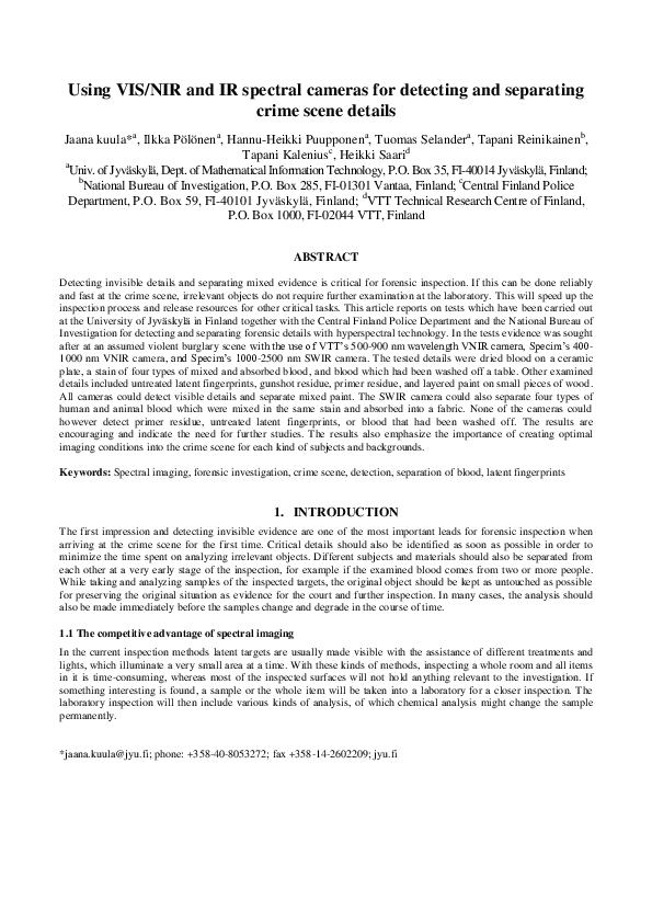 (PDF) Using VIS/NIR and IR spectral cameras for detecting and ...